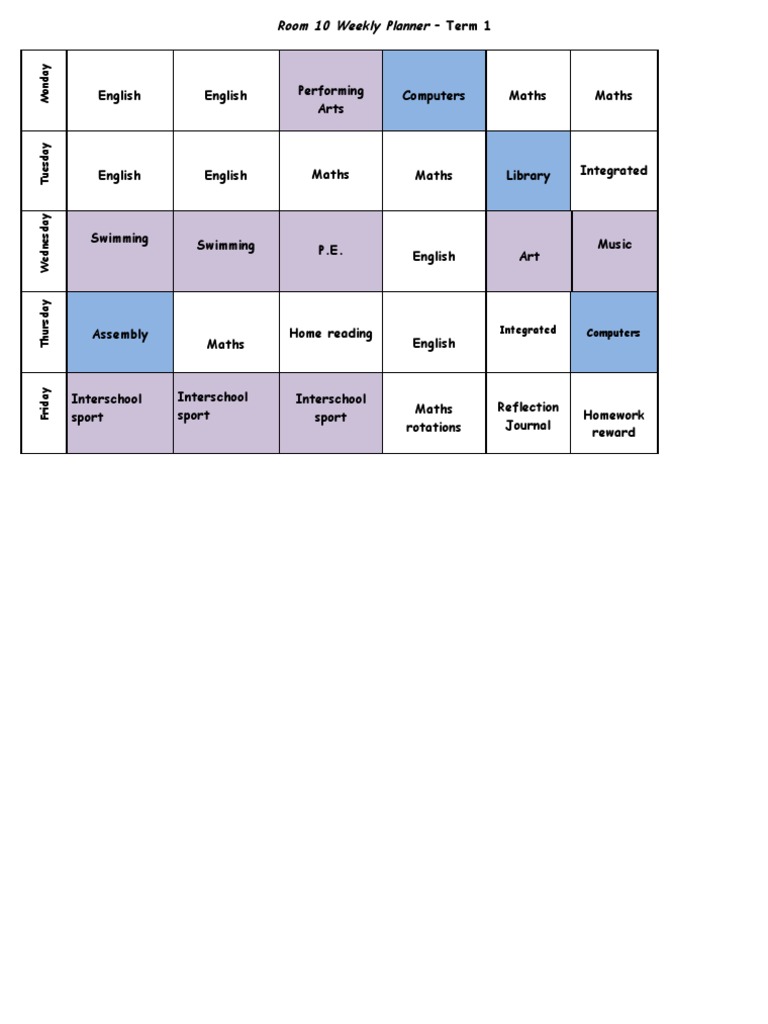 Room 10 Term 1 Weekly Planner | PDF