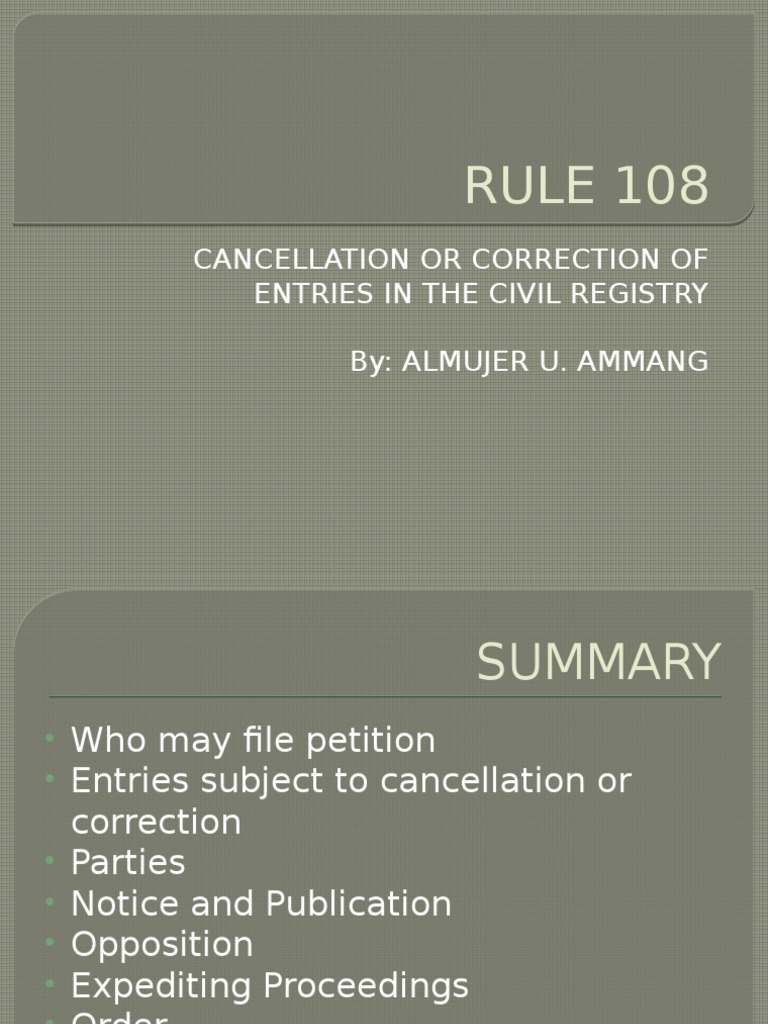 Rule 108 SpecPro Powerpoint | PDF | Annulment | Judgment (Law)