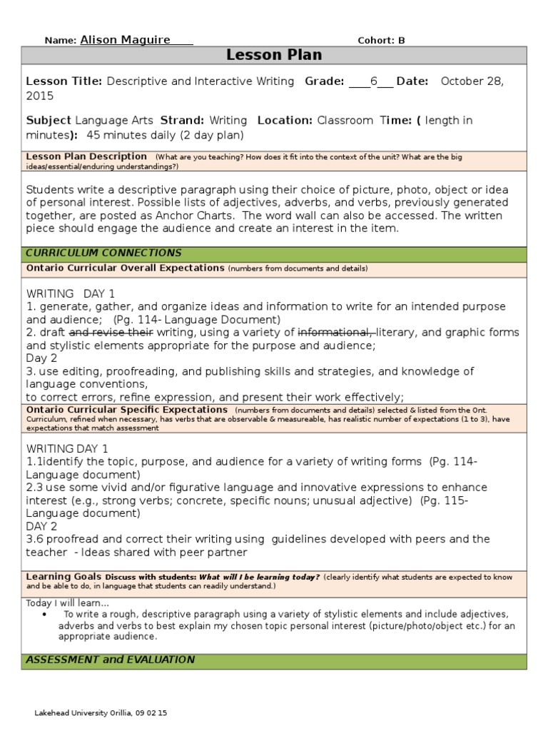 Inclass Lesson Plan - gr6 Language | PDF | Curriculum | Lesson Plan