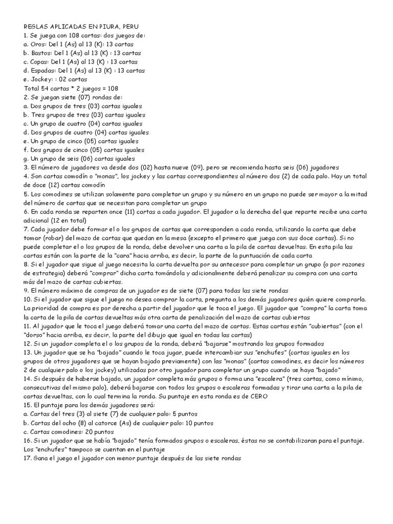 Reglas del juego Telefunken en Perú | PDF | Jugando a las cartas ...