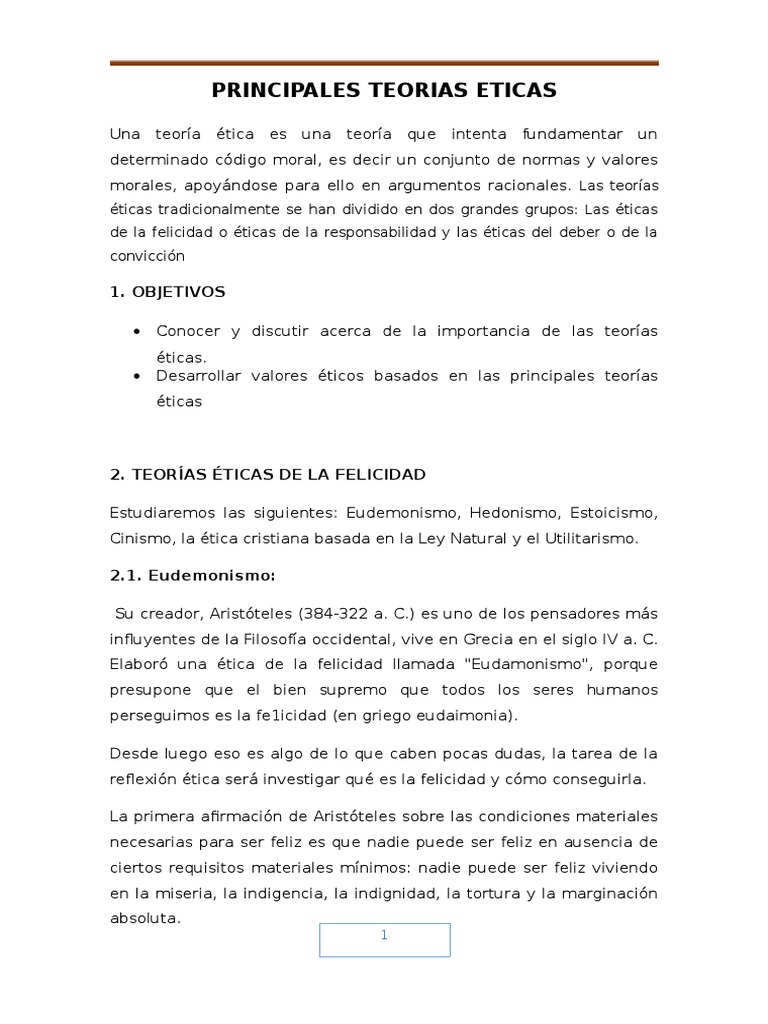 Principales Teorias Eticas | PDF | Moralidad | Utilitarismo