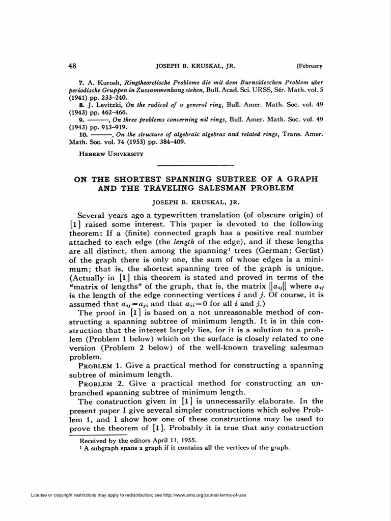 On The Shortest Spanning Subtree of A Graph and The Traveling Salesman ...