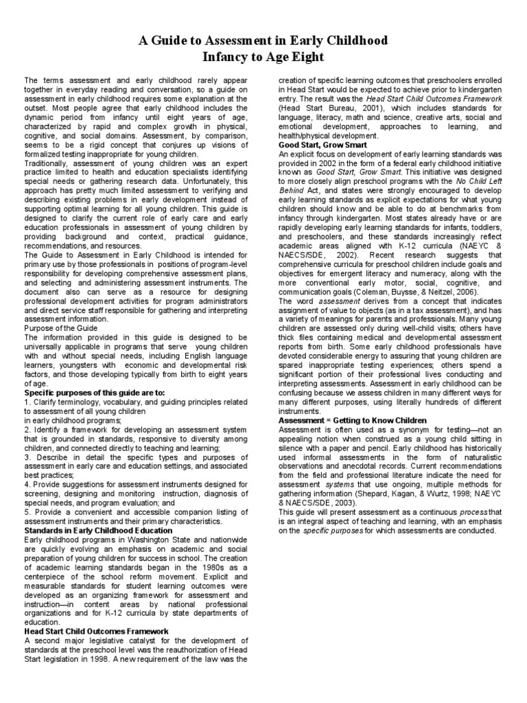 A Guide To Assessment in Early Childhood | PDF | Early Childhood ...