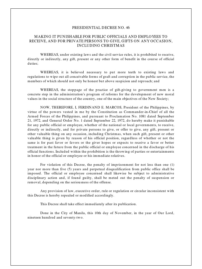 Presidential Decree No. 46 | Government Information | Politics