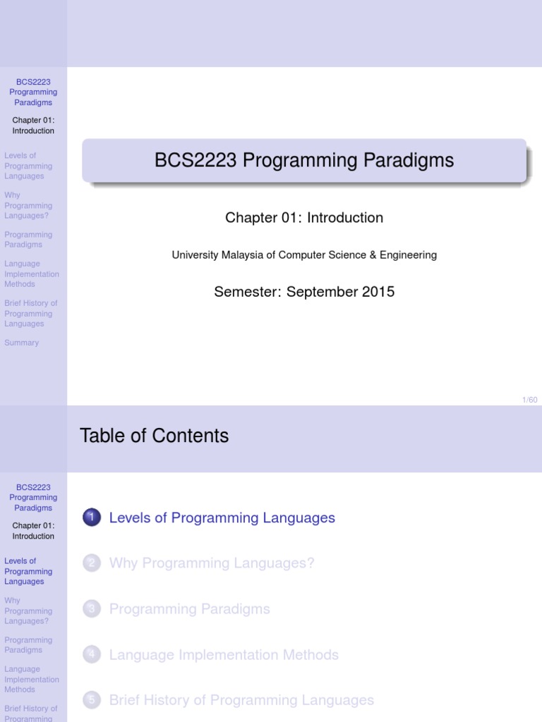 BCS2223 Programming Paradigms: Chapter 01: Introduction | PDF | Programming Paradigms | Computer ...