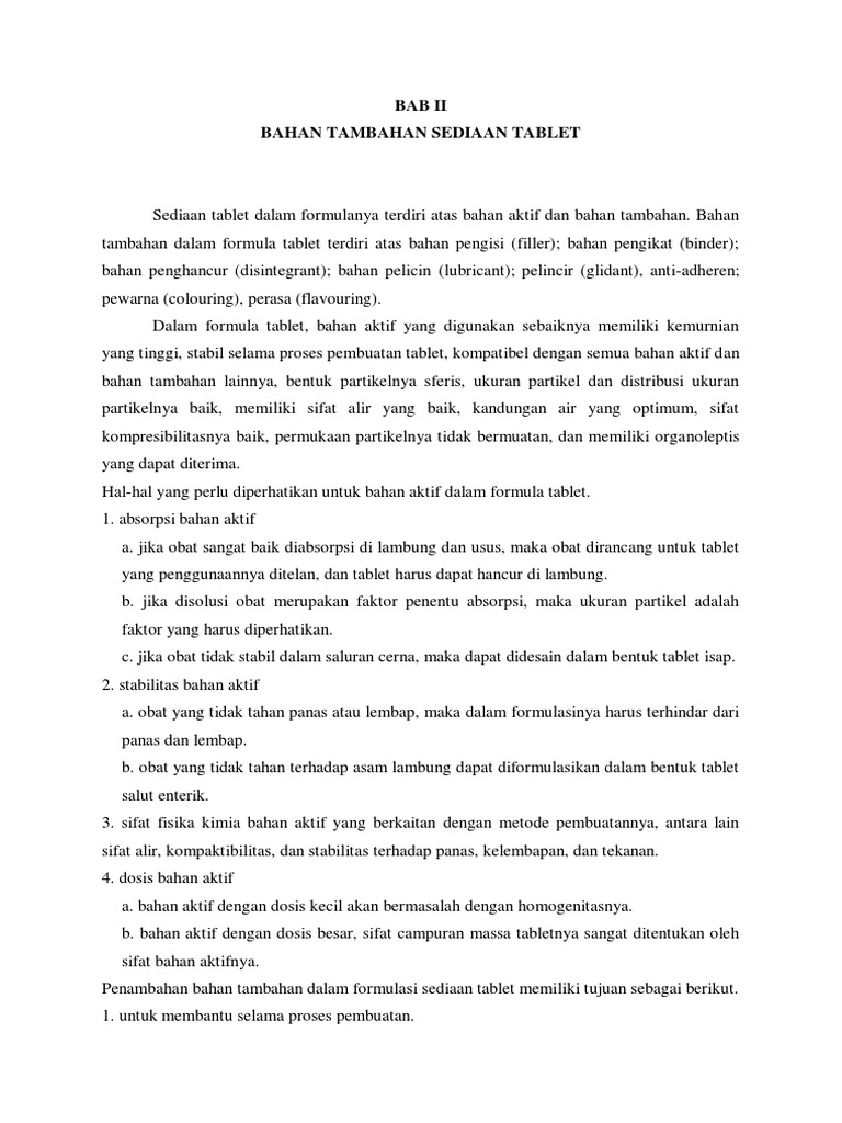 FTS Solid (BAB 2 - Bahan Tambahan Sediaan Tablet) | PDF