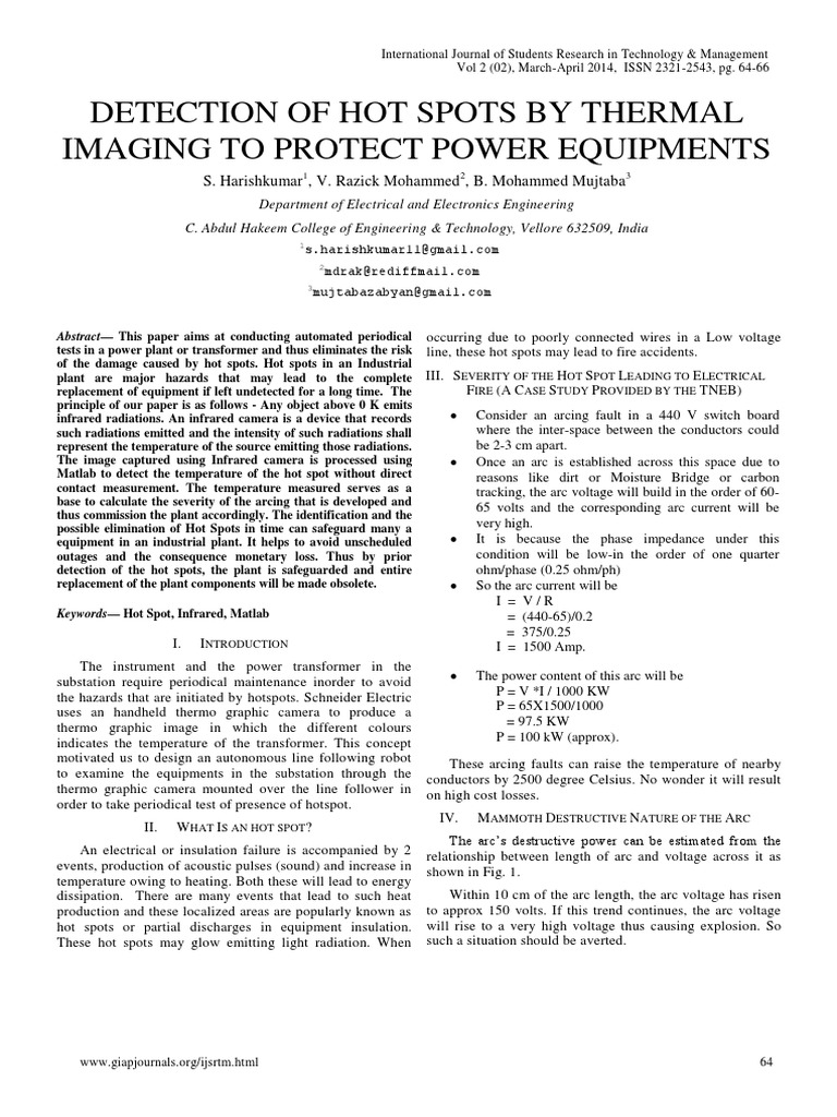 Detection of Hot Spots | PDF | Electric Arc | Infrared
