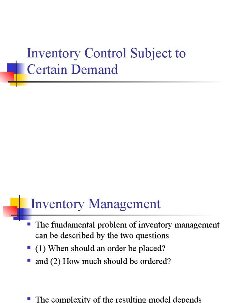 Inventory Control Subject To Certain Demand | PDF | Inventory | Interest