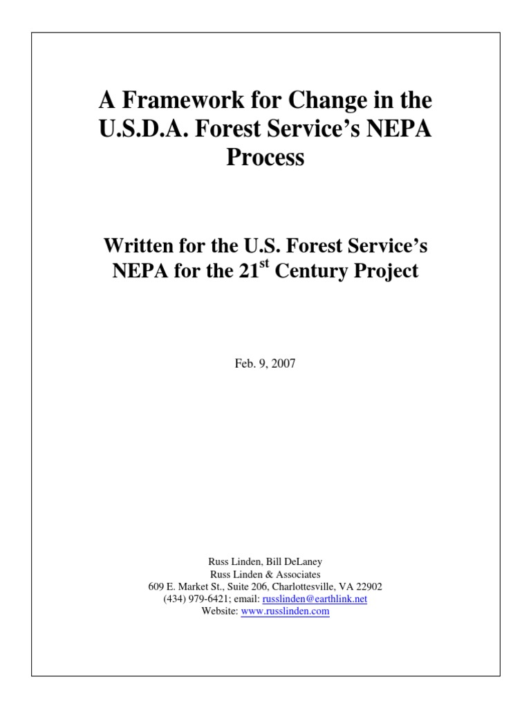 Forest Service Paper - A Framework For Change of NEPA | PDF | National ...