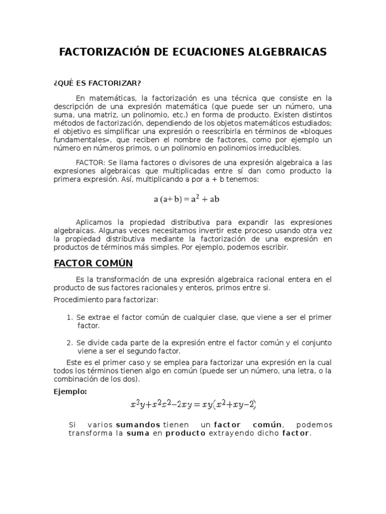 Tarea Isaac Factorización de Ecuaciones Algebraicas | PDF | Factorización | Análisis matemático