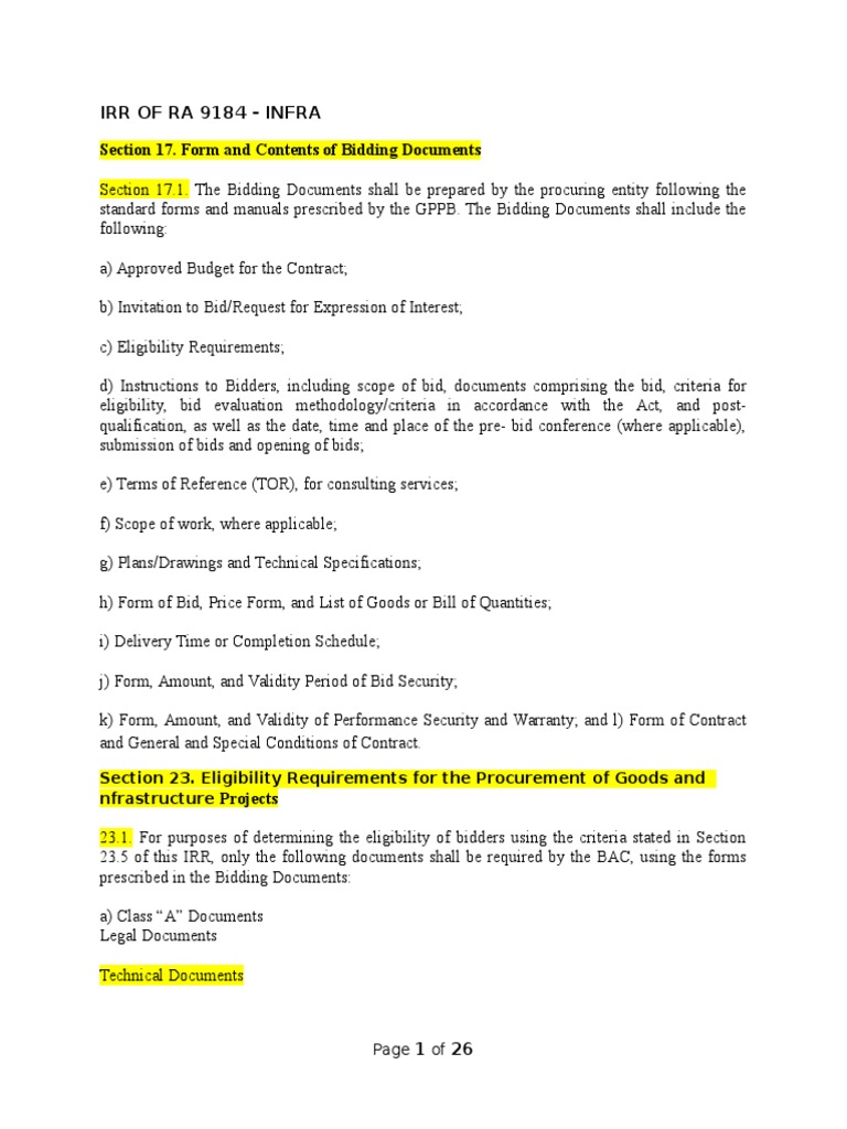 Bidding and Contract Documents Per Ra 9184 | Construction Bidding ...