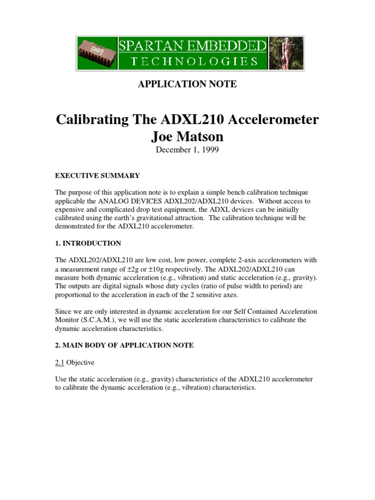 Calibrating The ADXL210 Accelerometer Joe Matson: Application Note | PDF | Accelerometer ...