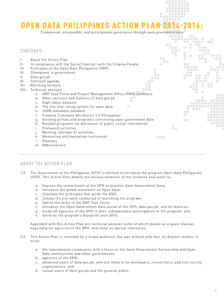 Annex A Open Data Philippines Action Plan 2014 2016 PDF | PDF | Infographics | Metadata