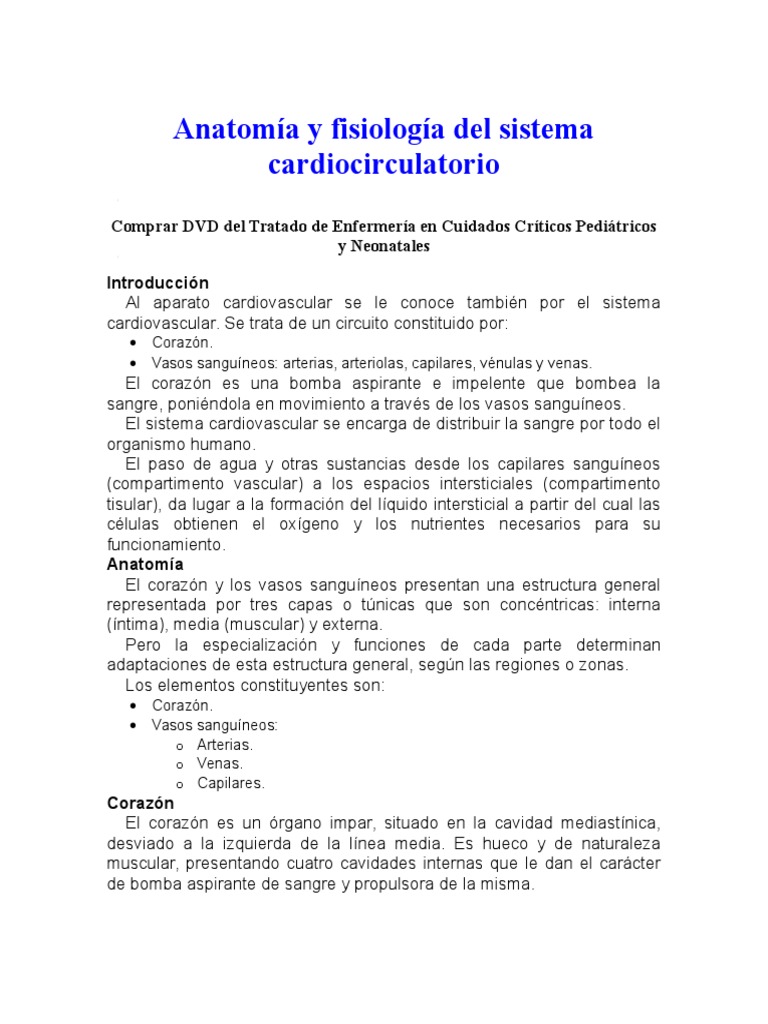 Anatomía y Fisiología Del Sistema Cardiocirculatorio | PDF | Aorta | Corazón
