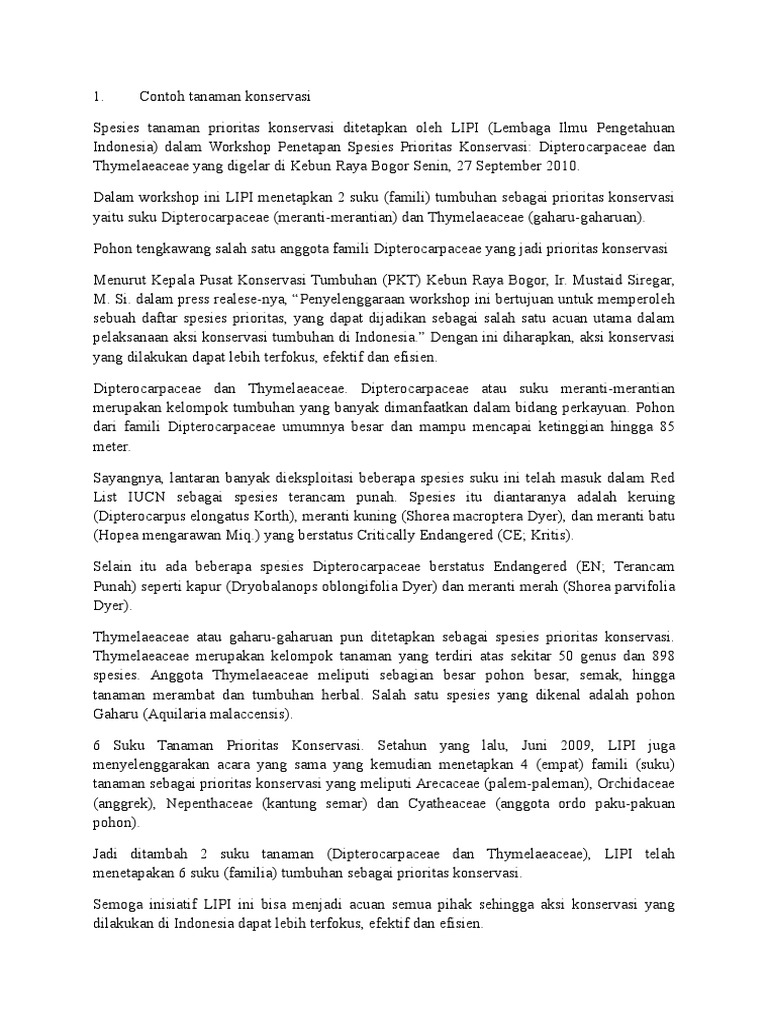 Contoh Tanaman Konservasi | PDF