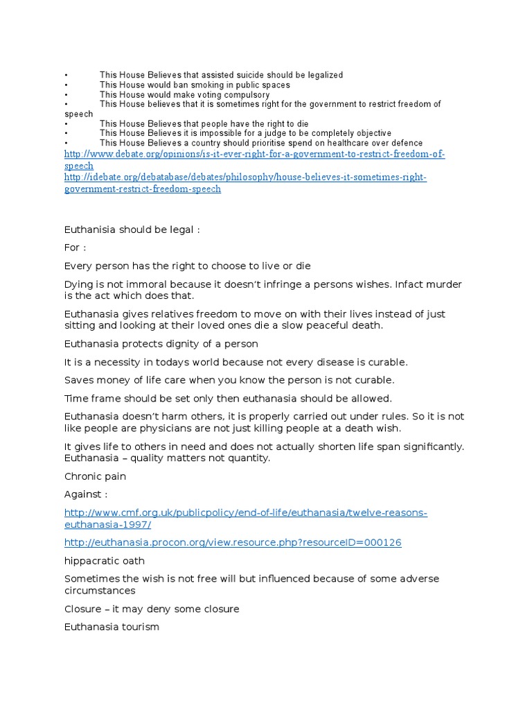 Speech Government-Restrict-Freedom-Speech: Euthanasia-1997 | PDF ...