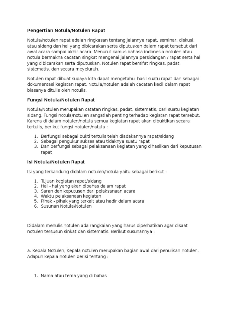 Contoh Notulen Atau Notulensi Rapat