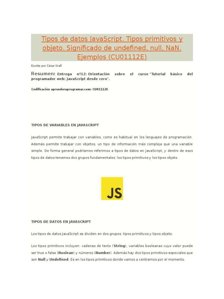 Tipos de Datos en JavaScript. | PDF | Expresión regular | Objeto ...