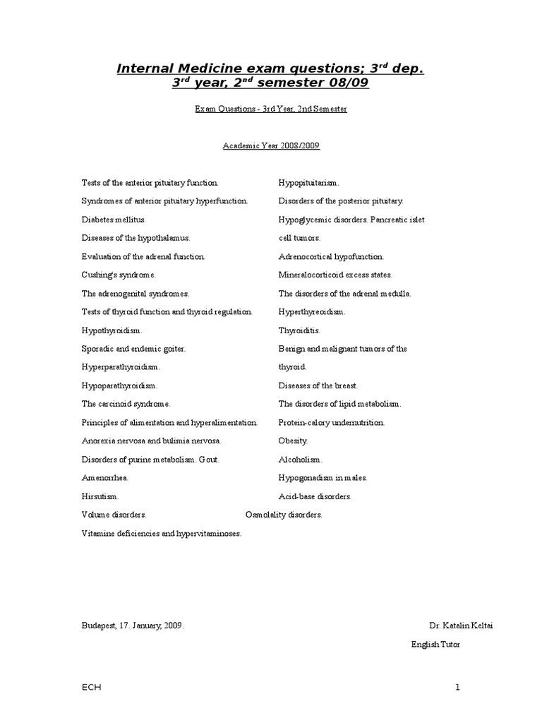 Internal Medicine Topics | PDF | Adrenal Gland | Hyperthyroidism
