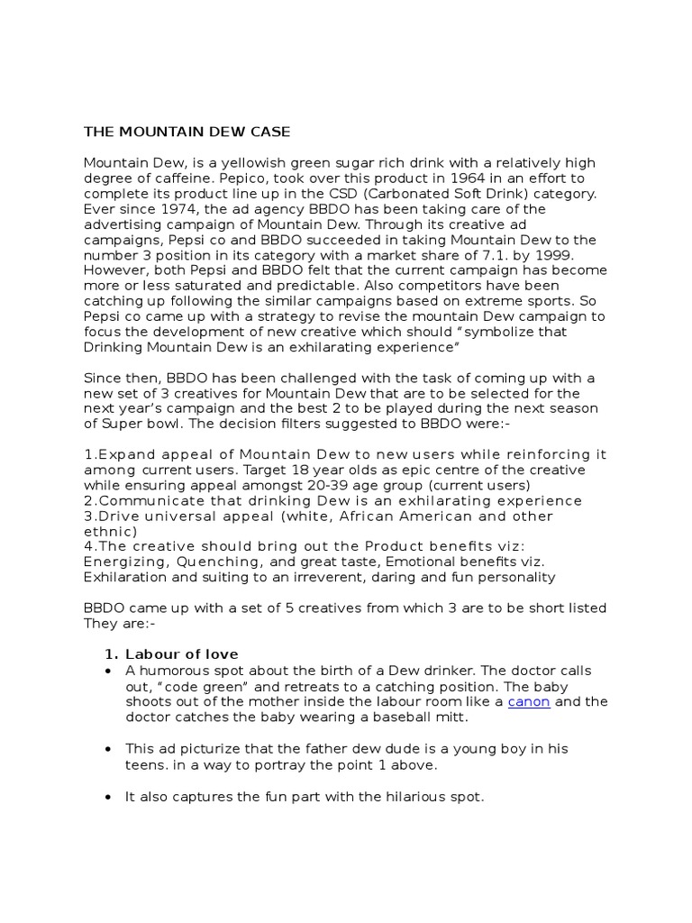 Mountain Dew Case | PDF | Pepsi | Pepsi Co