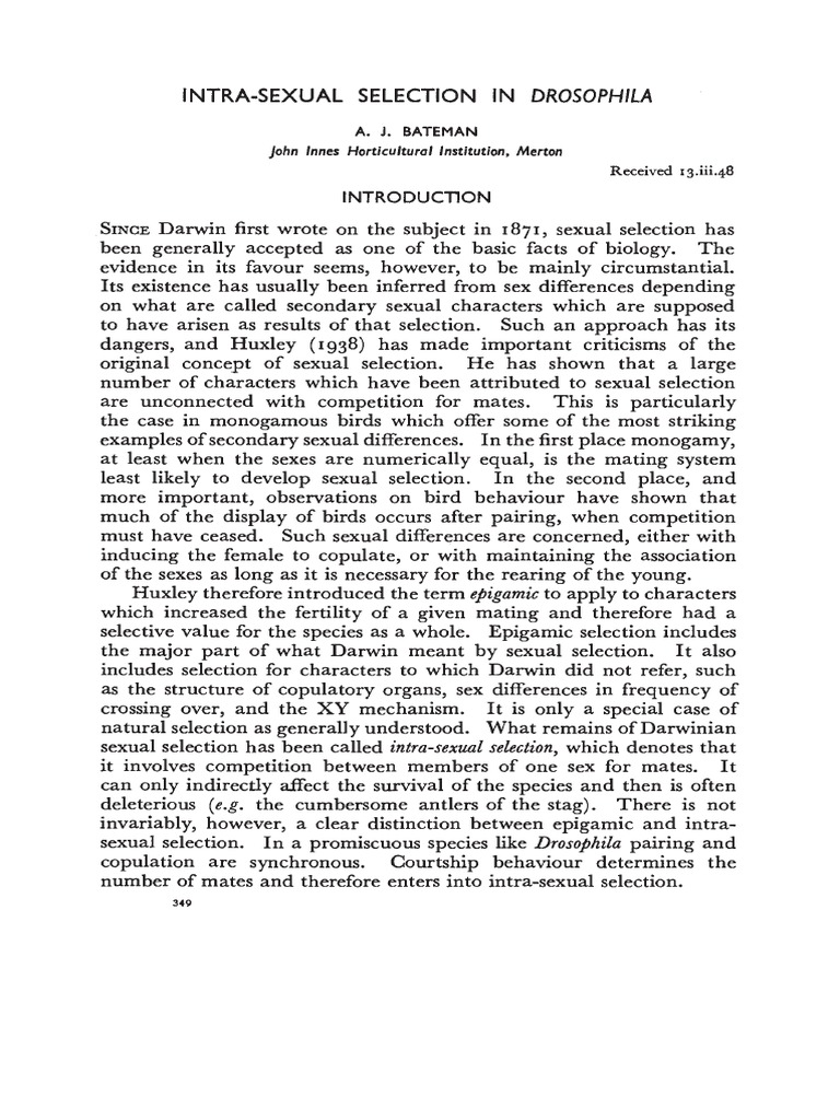 Bateman - S Principle, 1948nature | PDF | Natural Selection | Sexual ...
