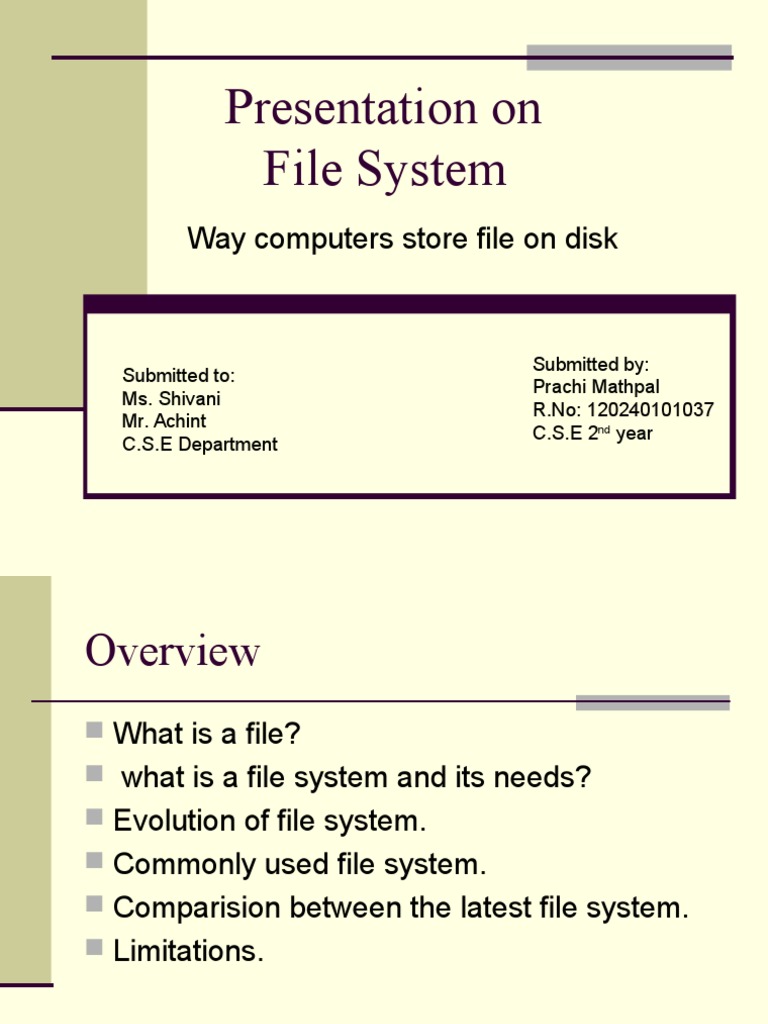 Presentation On File System | PDF | File System | Computer File