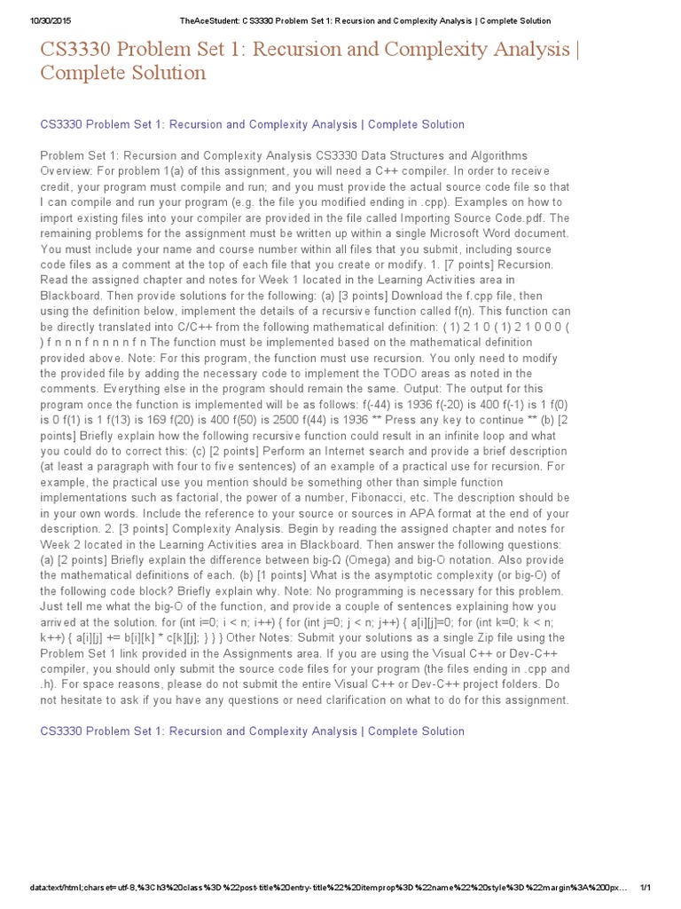 CS3330 Recursion & Complexity Solutions | PDF | Compiler | Computer File