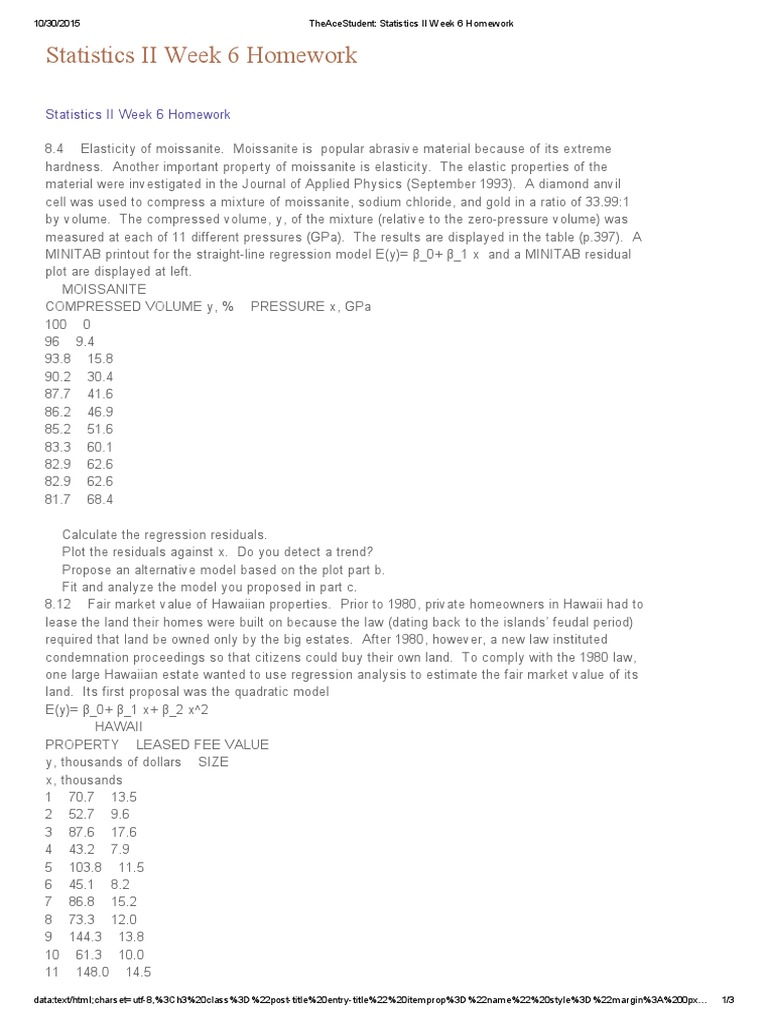 Statistics II Week 6 Homework | PDF | Errors And Residuals | Least Squares