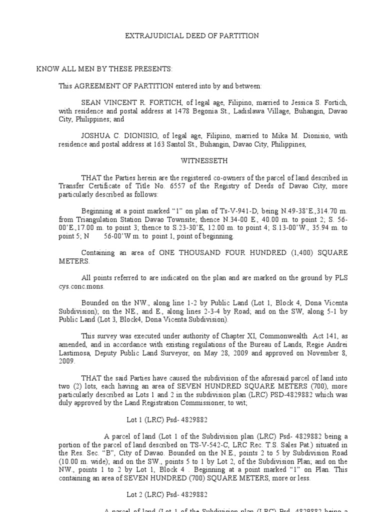 Extra Judicial Deed of Partition | PDF