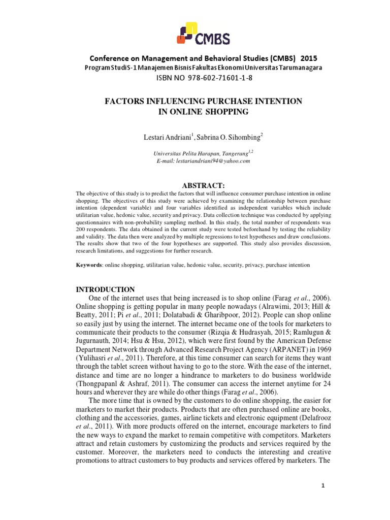 Factors Influencing Purchase Intention in Online Shopping | PDF ...