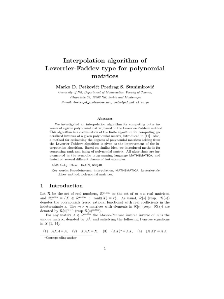 Interpolated Advanced Algorithms | PDF | Polynomial | Matrix (Mathematics)