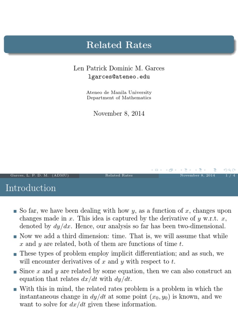 2.5 Related Rates | Download Free PDF | Variable (Mathematics) | Derivative
