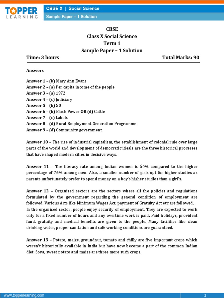 CBSE-Social Science Sample Paper-1-Class 10 Question Paper (SA-II ...