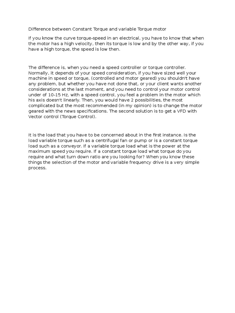 Constant vs Variable Torque Motors Explained | PDF