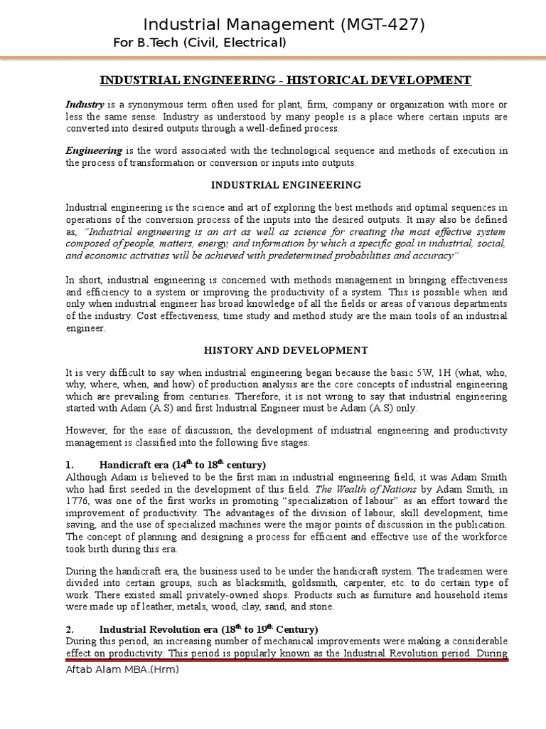 Notes Industrial Managment | PDF | Operations Management | Industrial ...