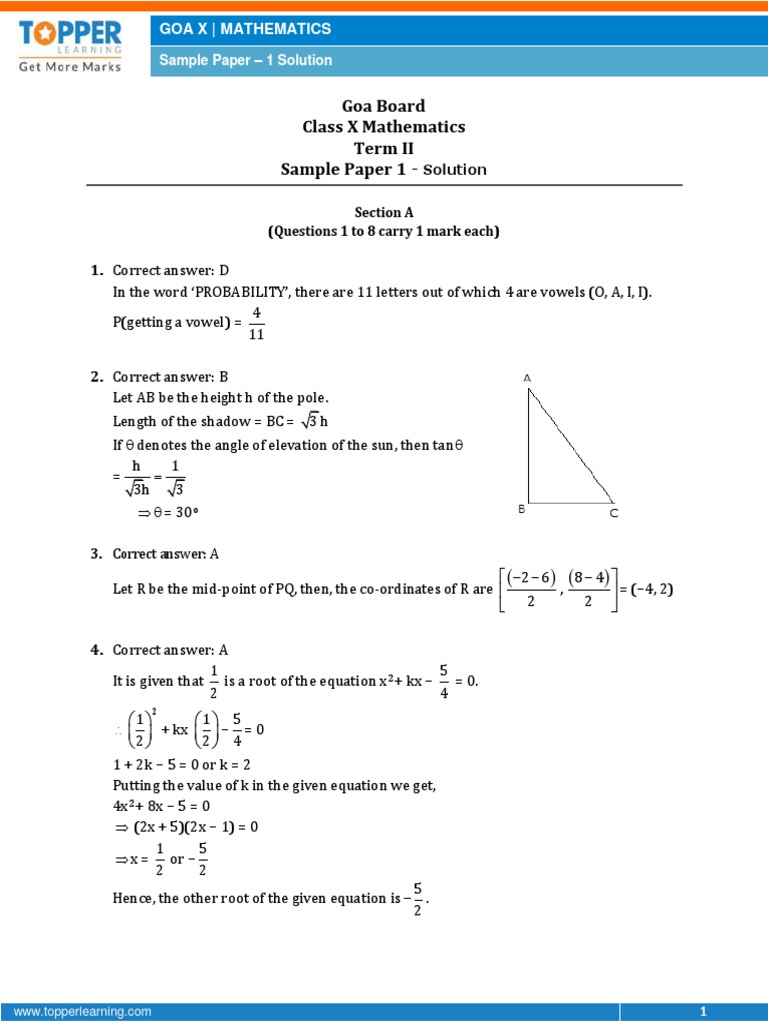 GOA-Mathematics Sample Paper-1-SOLUTION-Class 10 Question Paper (SA-II ...
