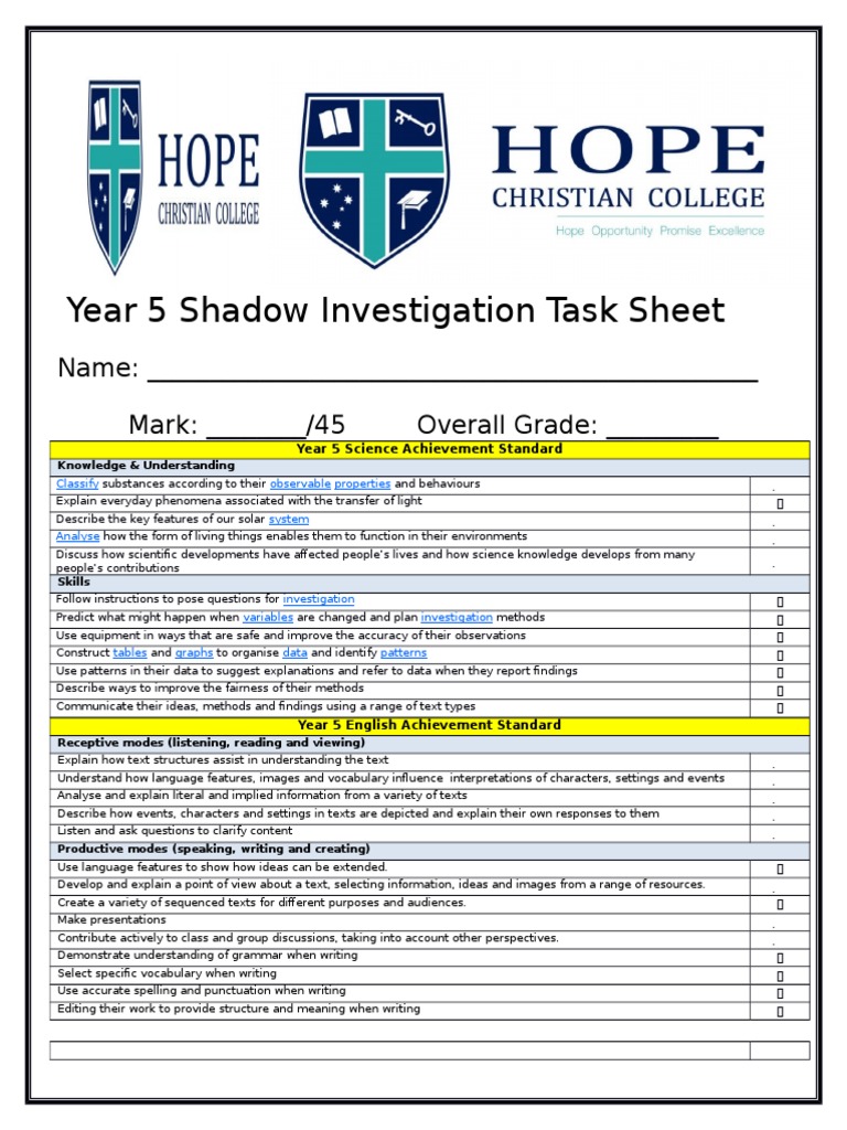 Year 5 Science Shadow Investigation Guide | PDF | Accuracy And ...