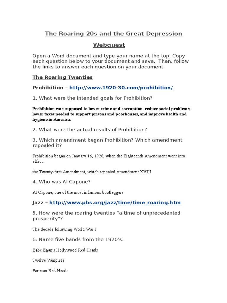 The Roaring 20s and The Great Depression | PDF | Prohibition | United ...