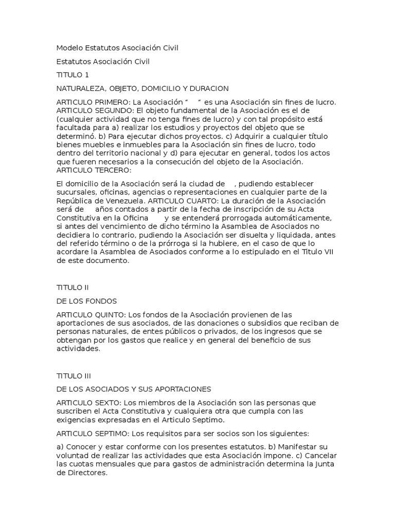 Modelo Estatutos Asociación Civil | PDF | Liquidación | Junta Directiva