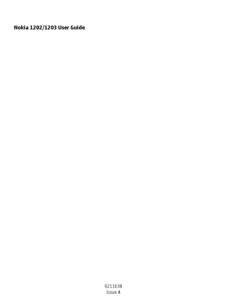 Nokia 1202/1203 User Guide: 9211638 Issue 4 | PDF | Battery Charger ...