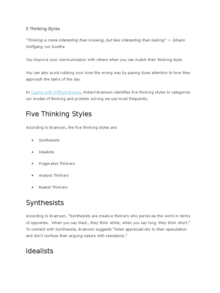 5 Thinking Styles | PDF | Pragmatism | Intelligence Analysis