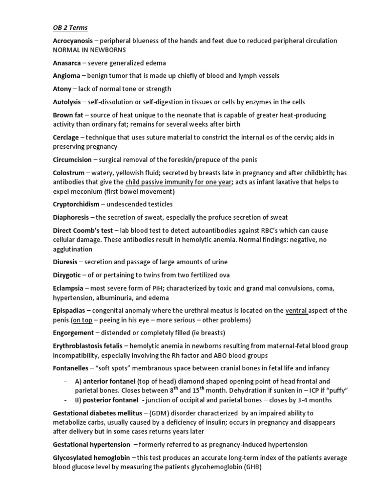 OB 2 Terms | PDF | Congenital Disorder | Infants