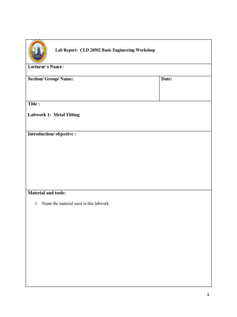 Metal Fitting Lab Report Overview | PDF | Art | Computers