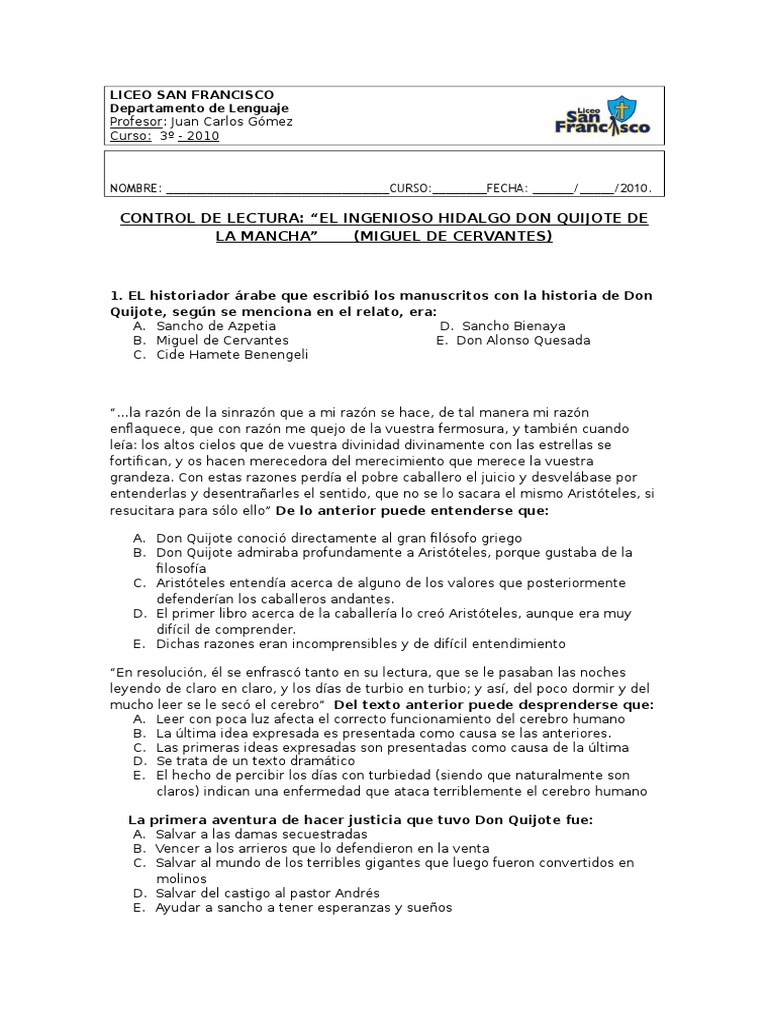 Actividades Didácticas sobre Don Quijote | PDF | Don Quijote | Miguel ...