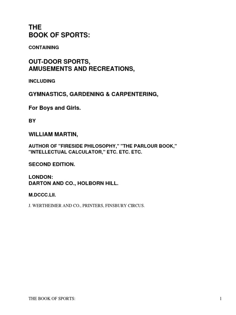 The Book of Sports:Containing Out-Door Sports, Amusements and ...