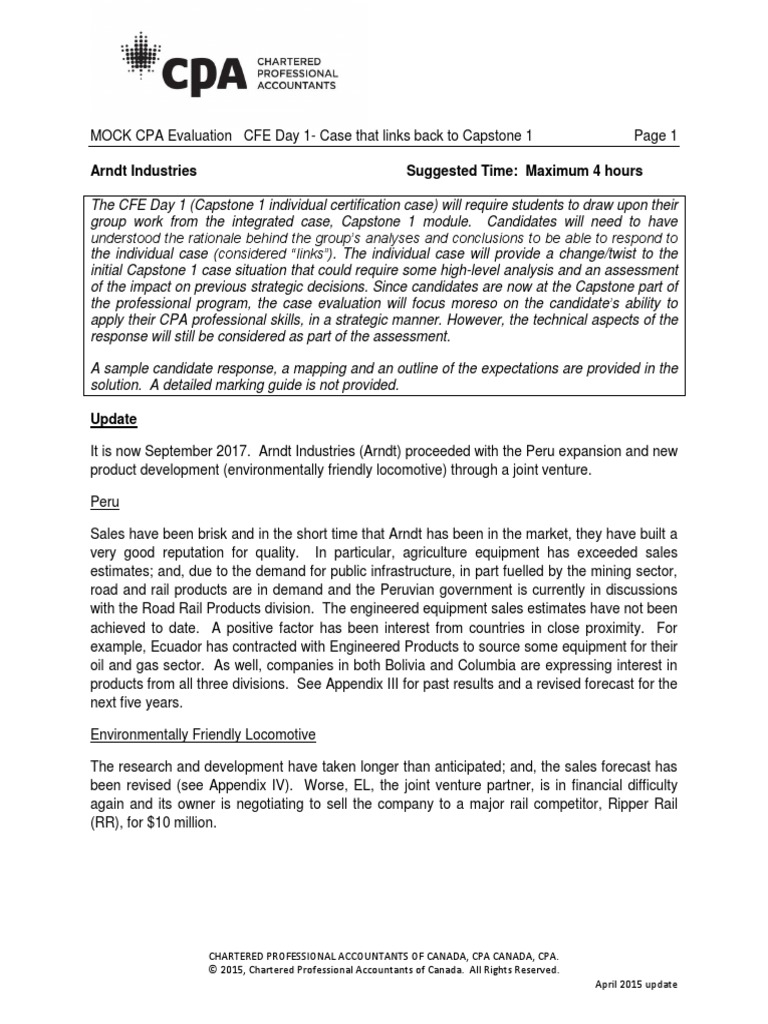 2 MOCK CPA Evaluation CFE Day 1 Case That Links Back to Capstone 1 ...