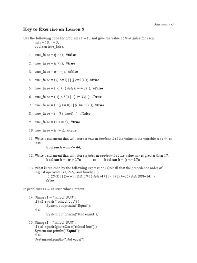 Lesson 9 Answer Key PDF