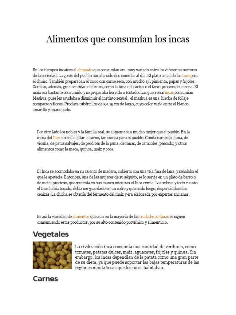 Alimentos Que Consumían Los Incas