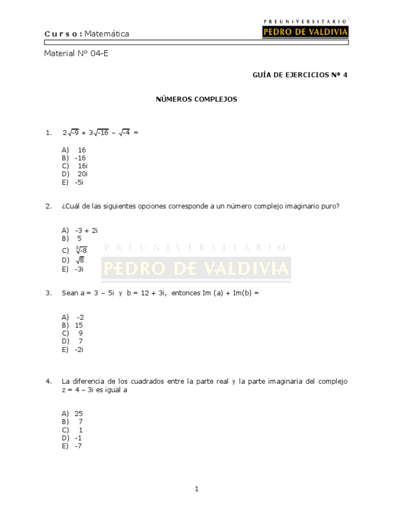 Guía de Ejercicios - Números Complejos | Número complejo | Multiplicación