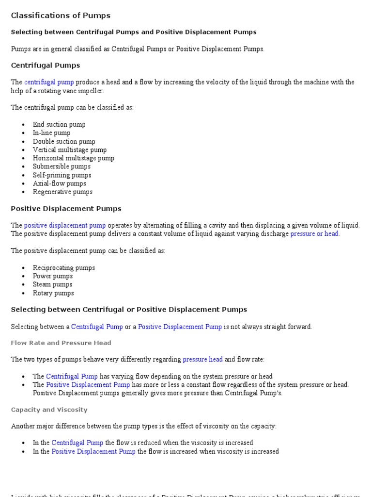 Classifications of Pumps | Download Free PDF | Viscosity | Pump